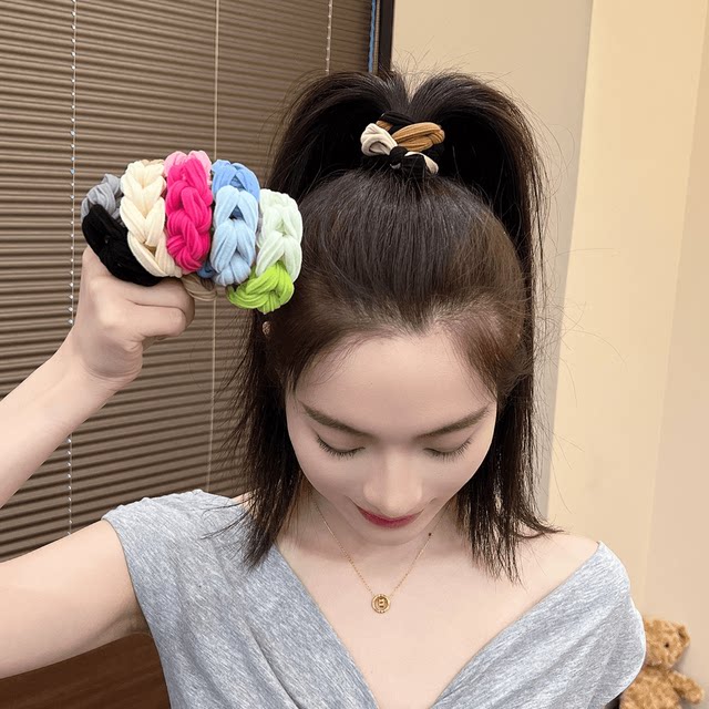 Simple braided hair tie, new style dopamine bow hair rope with ponytail ...