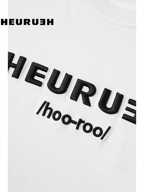 Heurueh three -dimensional logo embroidery design short -sleeved T ...
