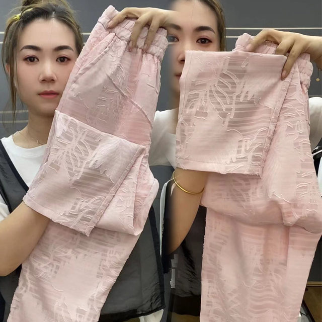 Lace jacquard summer thin nine-point pants, versatile high-waisted ...