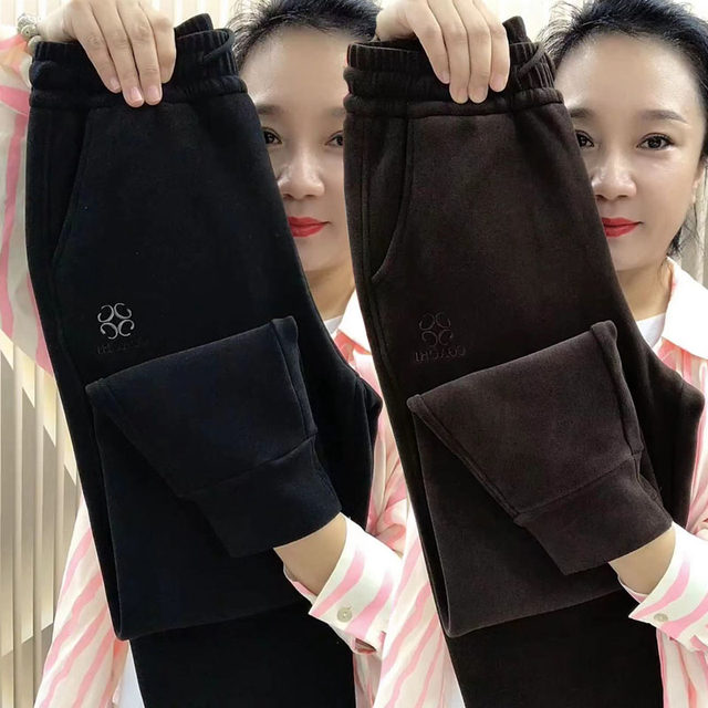 New winter windproof pants for women, thickened double-sided velvet ...