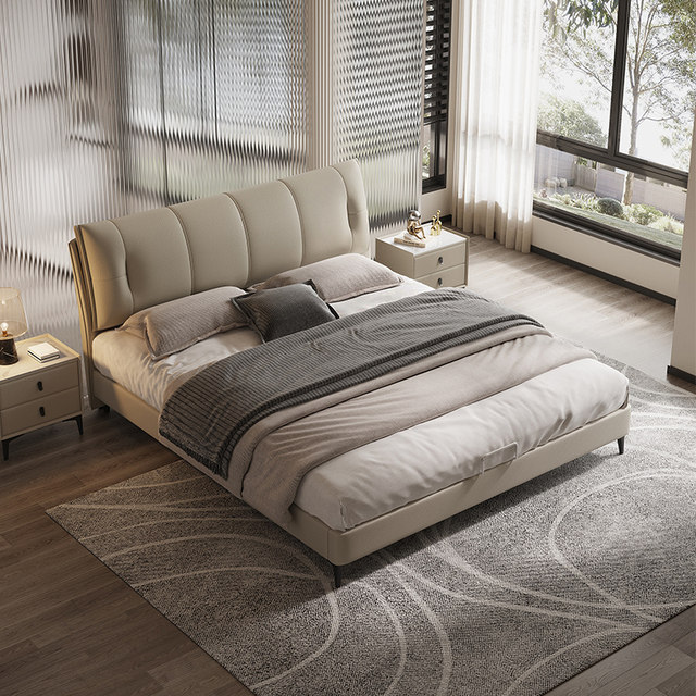 Tianxi Pai Leather Bed Italian Minimalist Master Bedroom High-end ...