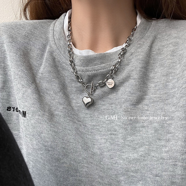 Silver love ot button titanium steel sweatshirt chain for girls light ...