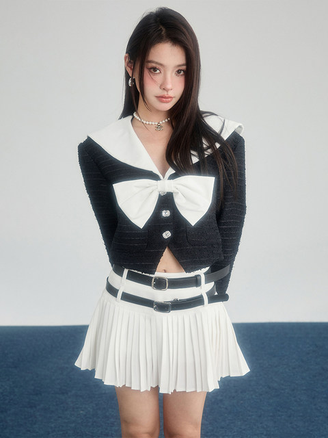 CLOUDSEASON large lapel bow top/pleated skirt 2025 early spring new ...