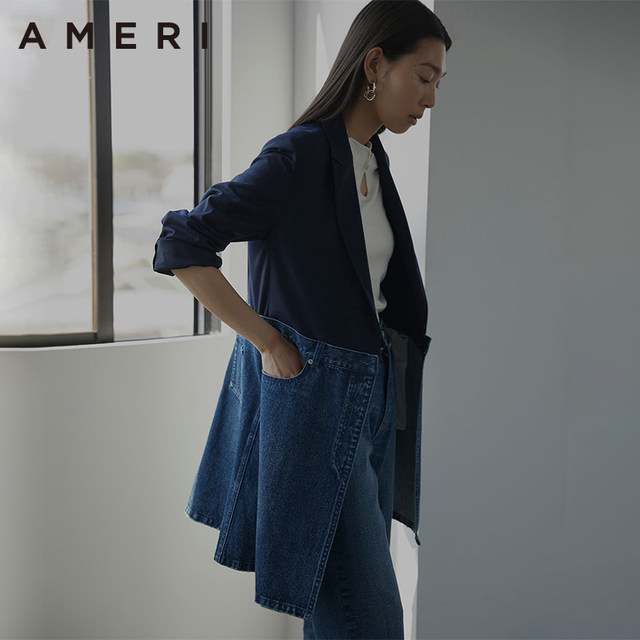 AMERI new niche denim splicing suit jacket suit jacket fashionable top 01110620500