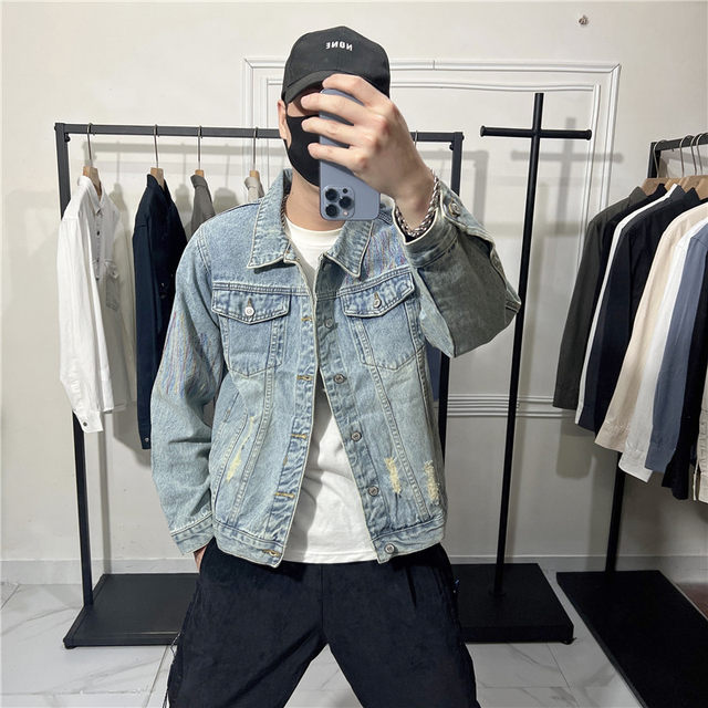 Spring and Autumn Trendy Brand Light Color Denim Jacket Men's Korean ...