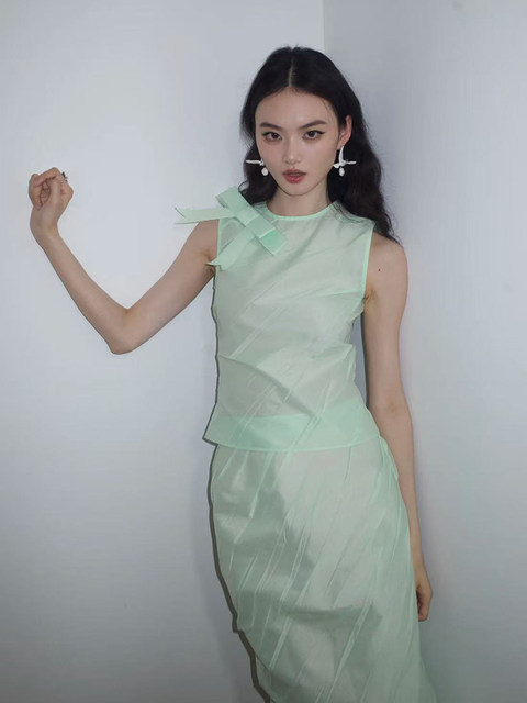 TE shushu Mint Mambo Internet celebrity same style pleated texture ...