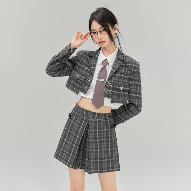 OHMYGIRL Cui Xiaoding's same style LACRAWFISH college style slim plaid ...