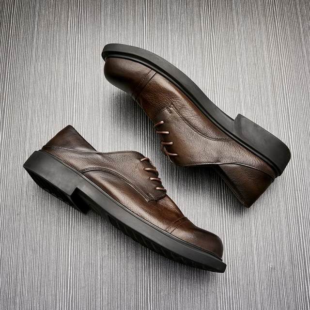 Men's shoes British fashion genuine leather shoes round toe men's ...