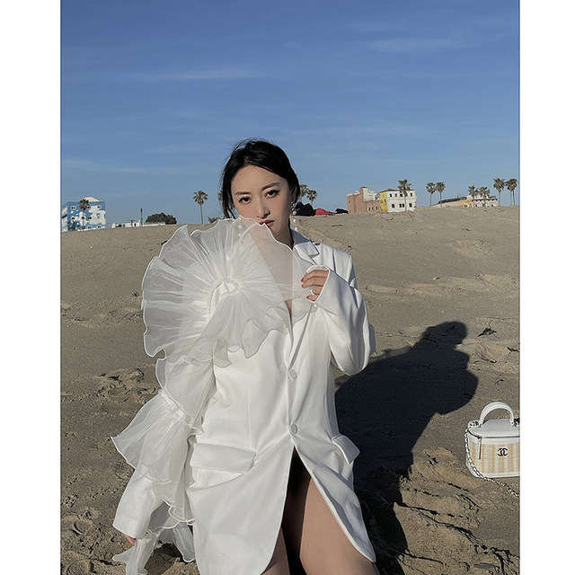 TWOTWINSTYLE white suit oversize loose personality high-end big flower ...