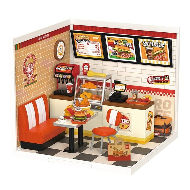 rolife Ruolai Super World Burger Shop educational building blocks toy assembly model diy cabin ...