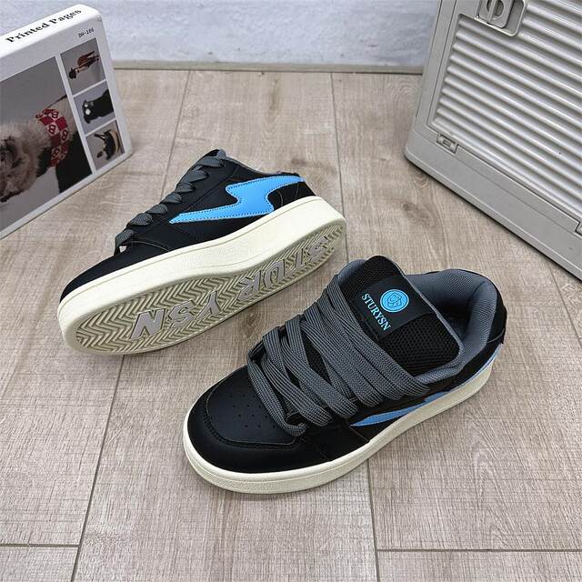 Guo Chao Niche Design Sense Black Blue Lightning Bread Shoes Male INS ...
