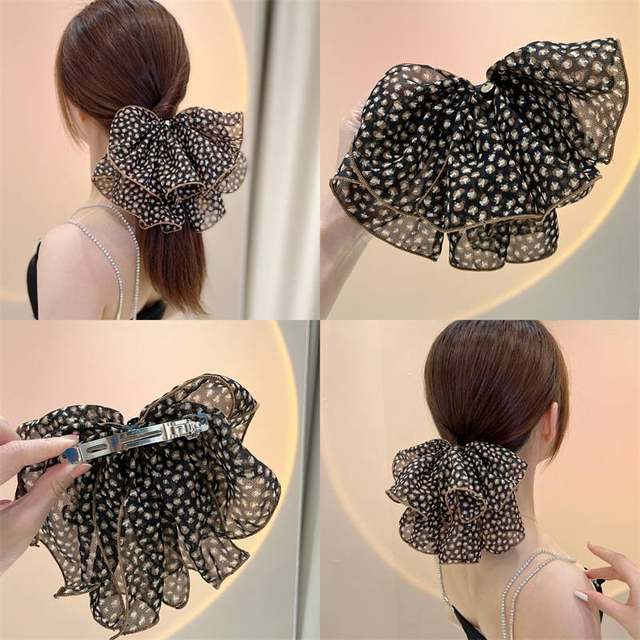 Polka dot large bow ribbon hairpin fabric hair accessories French ...