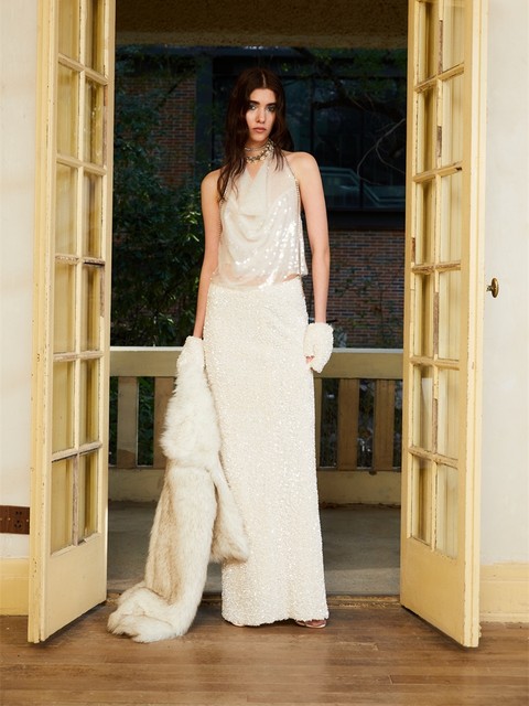 DOM JAM White sequin beads swaying neck halter top DOMJAM