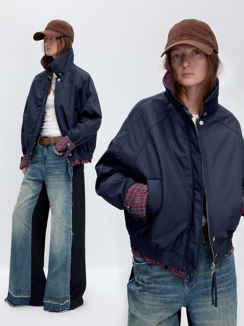 Escape from Chigang West Retro Navy Blue Spliced Contrast Color Plaid ...