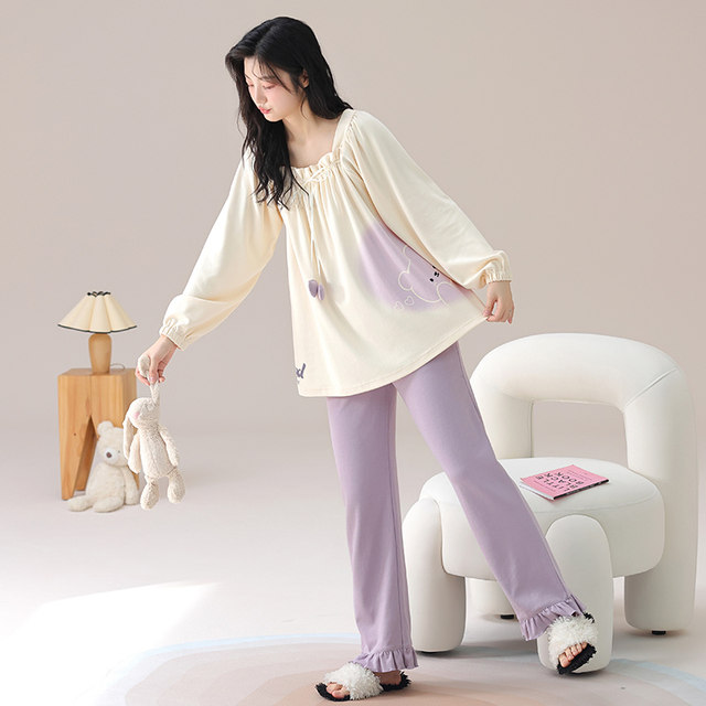 Pajamas for girls in spring and autumn pure cotton long-sleeved sweet ...