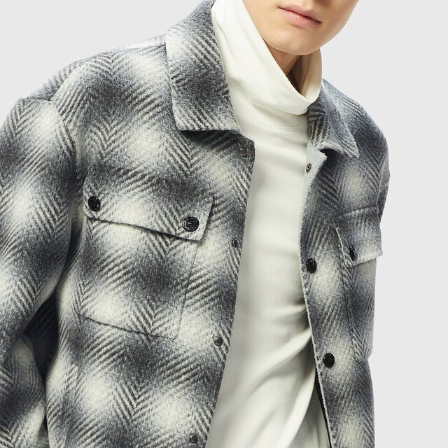 CNC men's Ole lapel plaid wool jacket men's 2024 autumn and winter ...