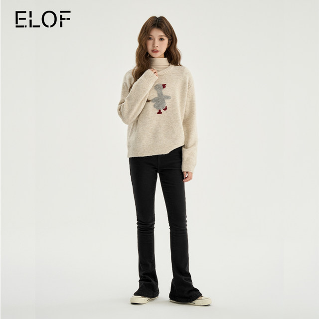 ELOF black micro-flare jeans 2024 new spring and summer high-waist slim ...