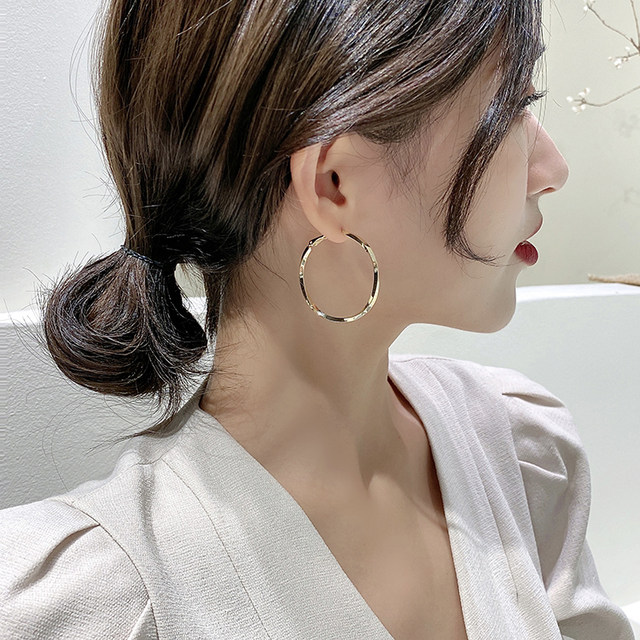 Simple Hong Kong style large plain circle earrings for women's sterling ...