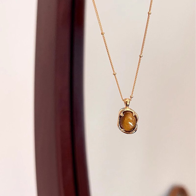 Autumn and winter Maillard Tiger Eye Stone Pendant Sweater Chain Women ...