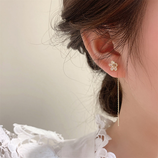 Vermiculite flower earrings 2024 new trendy long models of streaming earline niche design sense ...