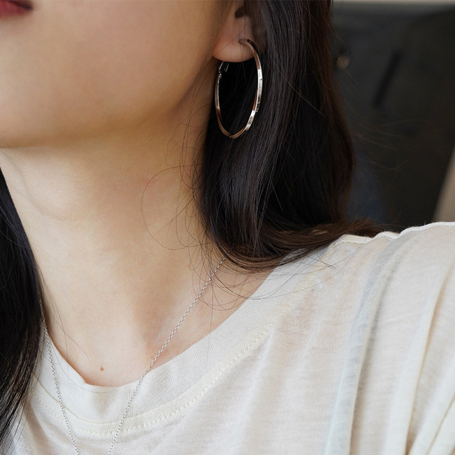 Simple cold style earrings plain hoop earrings 2024 new trendy niche design high-end temperament ...