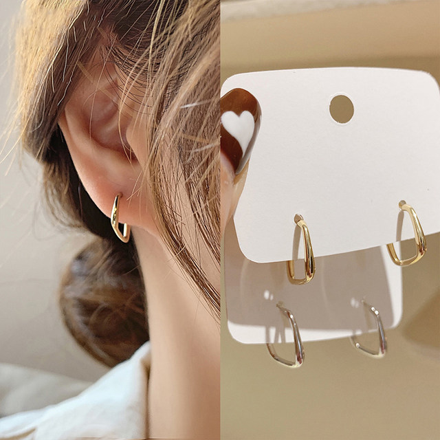 S999 sterling silver needle square earrings 2024 new trendy simple cold style earrings niche ...