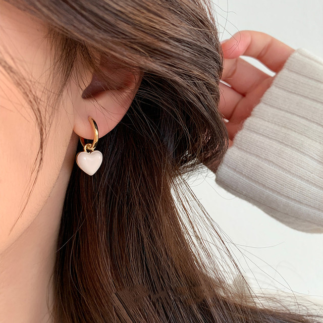 White dripping glaze love earrings niche design high-end earrings 2024 new trendy sterling ...