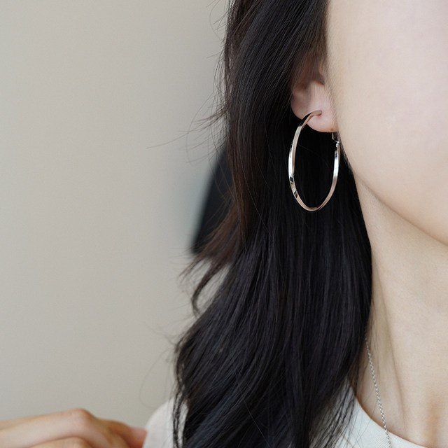 Simple cold style earrings plain hoop earrings 2024 new trendy niche design high-end temperament ...