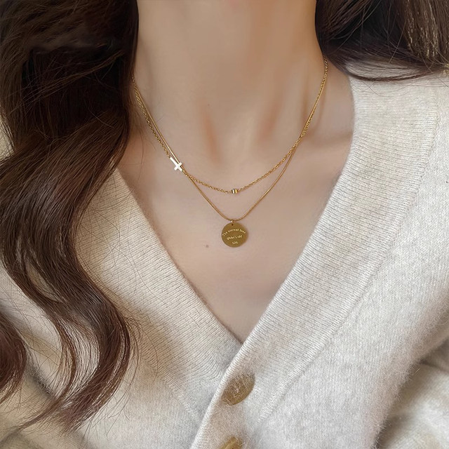 Double layered round brand necklace for women 2025 new hot versatile ...