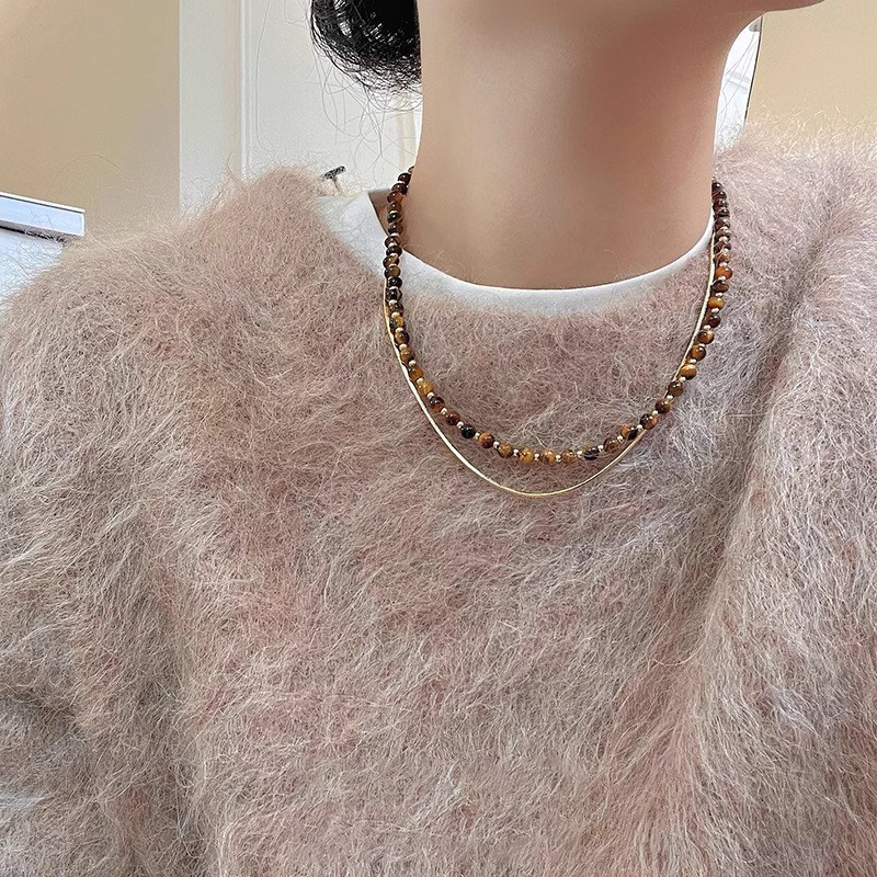 Maillard Tiger Eye Stone Double Layer Stacked Necklace Women's Niche ...