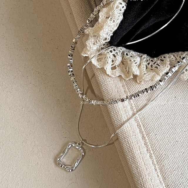 Double -layer crushed silver stacking sweater sweater chain feminine ...
