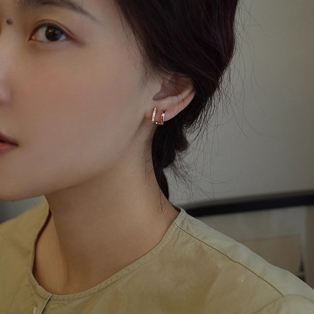 Shijia rose gold earrings for women sterling silver niche design high-end pierced ear clips 2024 ...