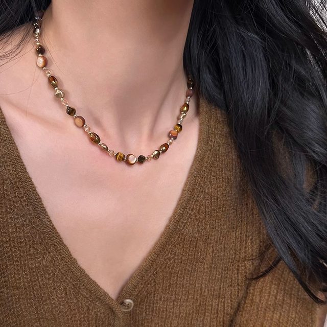 Maillard tiger-eye stone brown necklace for women light luxury sweater ...