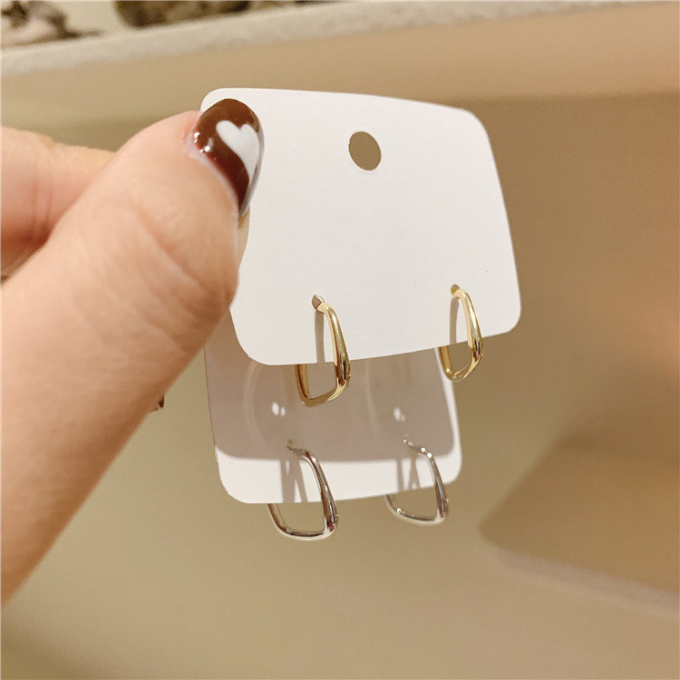 S999 sterling silver needle square earrings 2024 new trendy simple cold style earrings niche ...