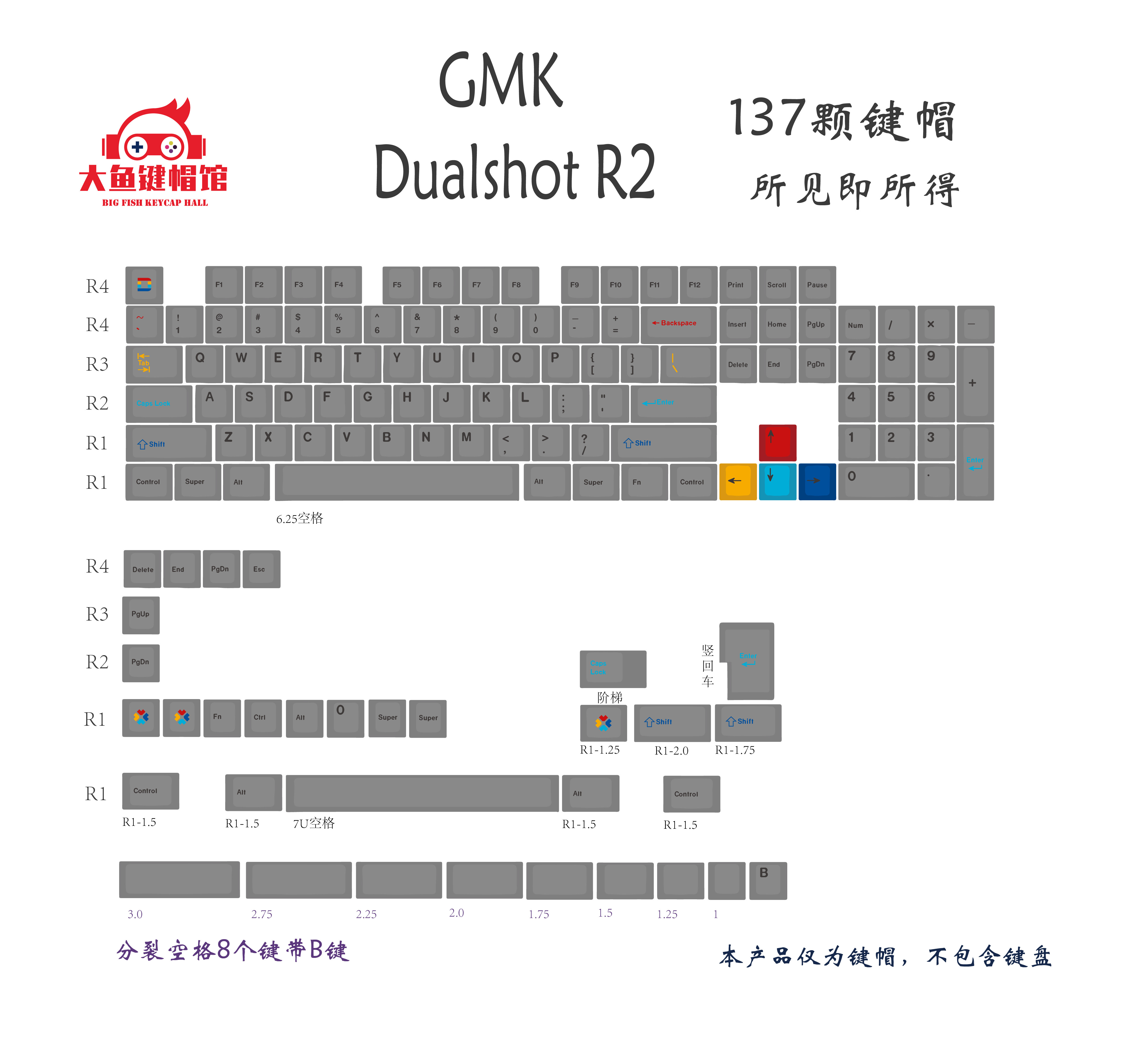 GMK Dualshot R2 PBT Keycap Set - 137 Teile - Originalhöhe