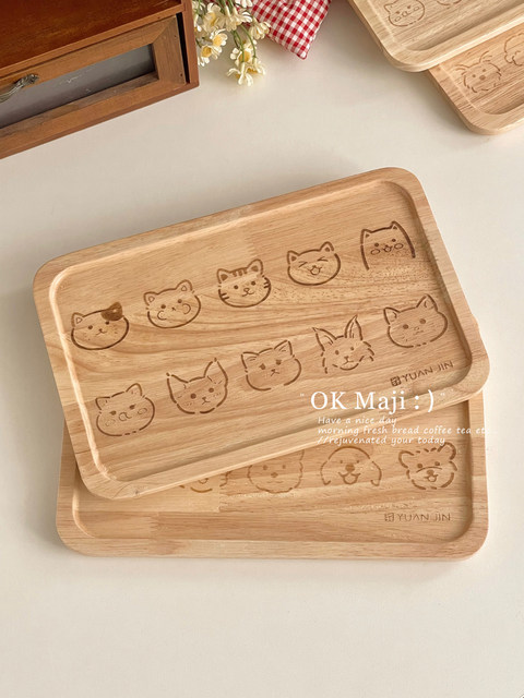 Cute wooden tray rectangular baking bread dessert wooden tray simple ...