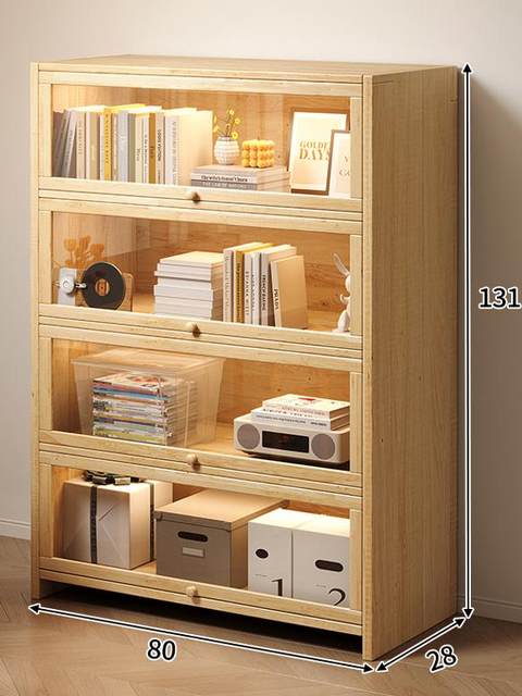 Solid wood bookshelf floor-standing storage rack dust-proof bookcase ...