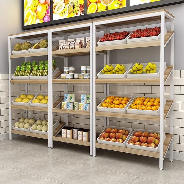 Shelves, racks, sample display cabinets, sloped fruit snack racks ...