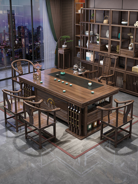 Solid Wood Tea Table and Chair Set, New Chinese Style Office Tea Table ...