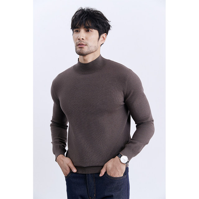 Autumn and winter Modal half turtleneck red bottoming shirt men's inner ...
