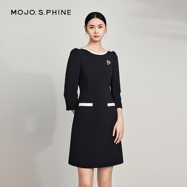 MOJO Mozzo smile line color-blocking dress 2024 spring and autumn new ...