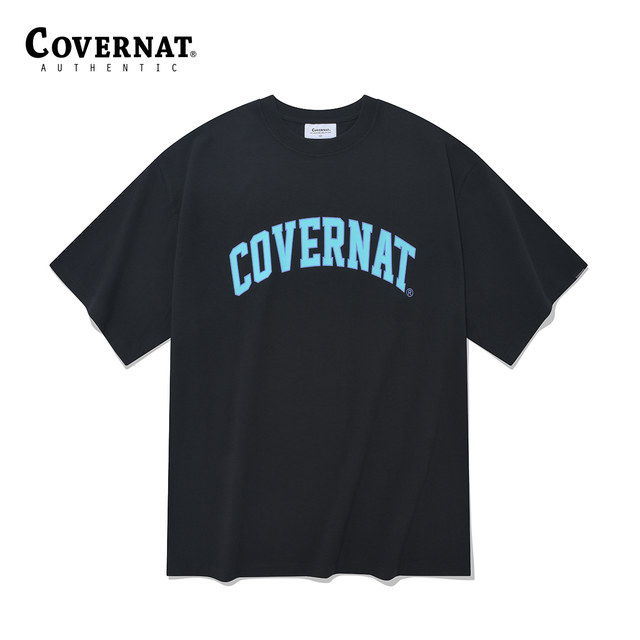 Covernat Korean trendy brand short-sleeved T-shirt for men and women, logo printed loose round ...