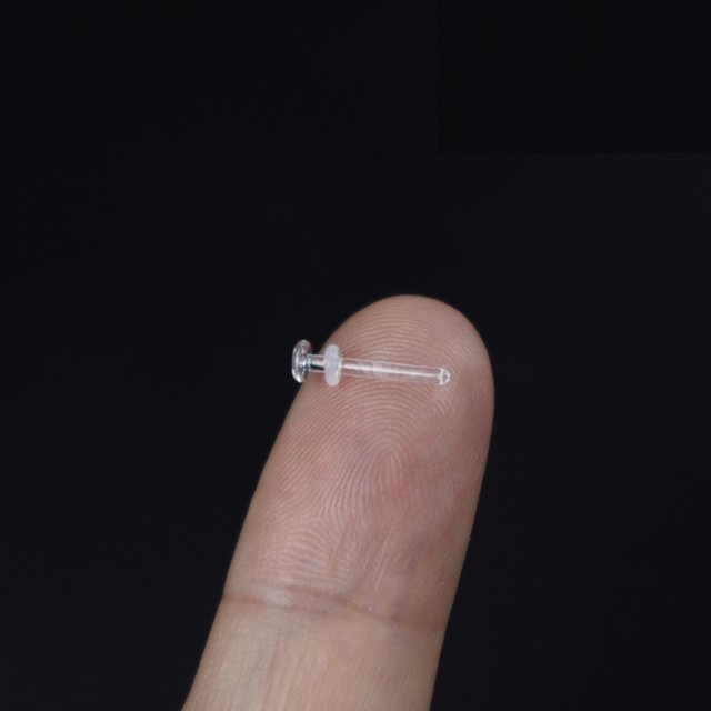 Glass earrings, lead-free, transparent, invisible ear piercing, student ...