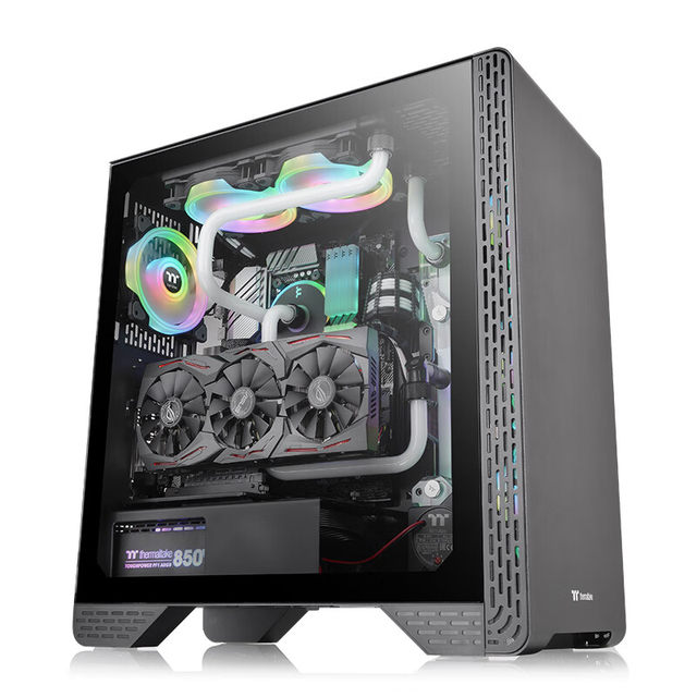 Tt desktop computer water-cooled main chassis S300TG mid-tower power supply with bottom glass ...