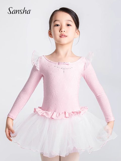 sansha Sansha children's ballet suit TUTU skirt practice jumpsuit dance suit long sleeves warm ...