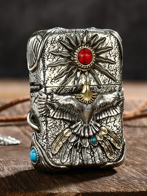 Official genuine zippo lighter Indian turquoise sun eagle genuine armor ...