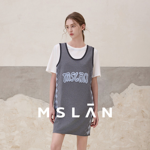 MSLAN spring and summer minimalist round neck color embroidery combined T -shirt mfbn1105