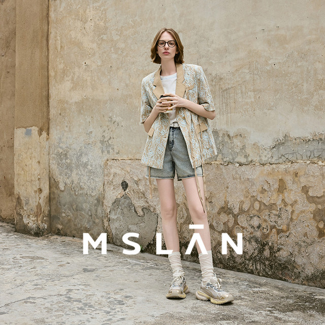 MSLAN spring and summer minimalist round neck color embroidery combined T -shirt mfbn1105