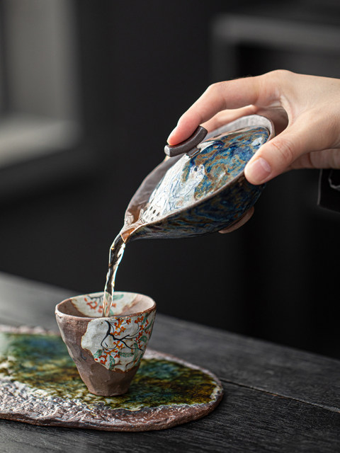 Hand -painted old rocky cement bowl Chinese rough pottery hand grab ...