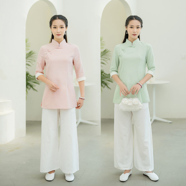 Plain tea clothes Chinese Zen tea clothes Zen clothes cotton and linen ...
